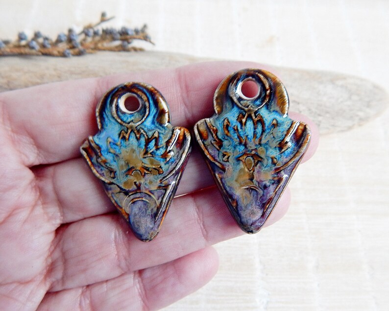 Handmade Rustic Earring Charms, 2pcs Artisan Ceramic Charms, Tribal ...