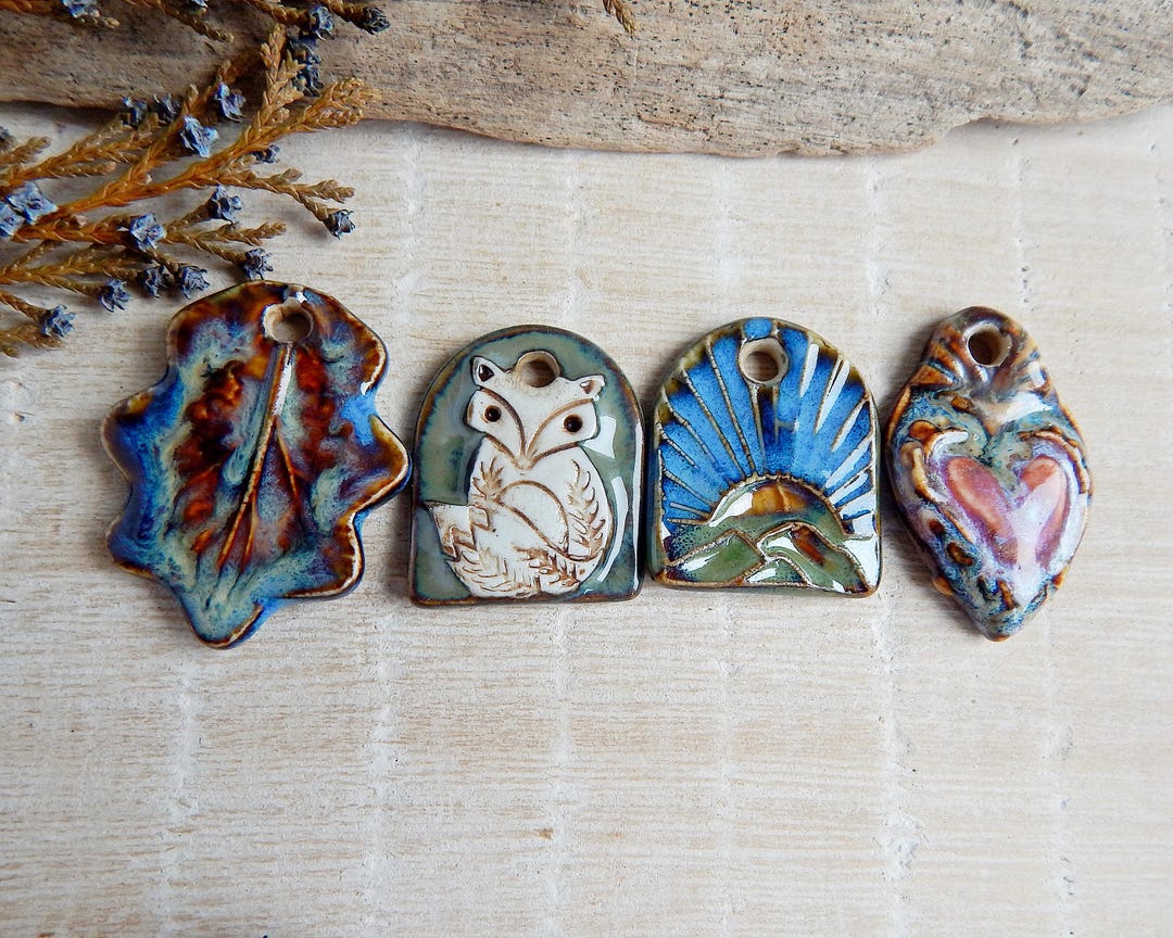 Set Bulk Ceramic Pendants, 4 Artisan Pendants Porcelain, Bohemian ...