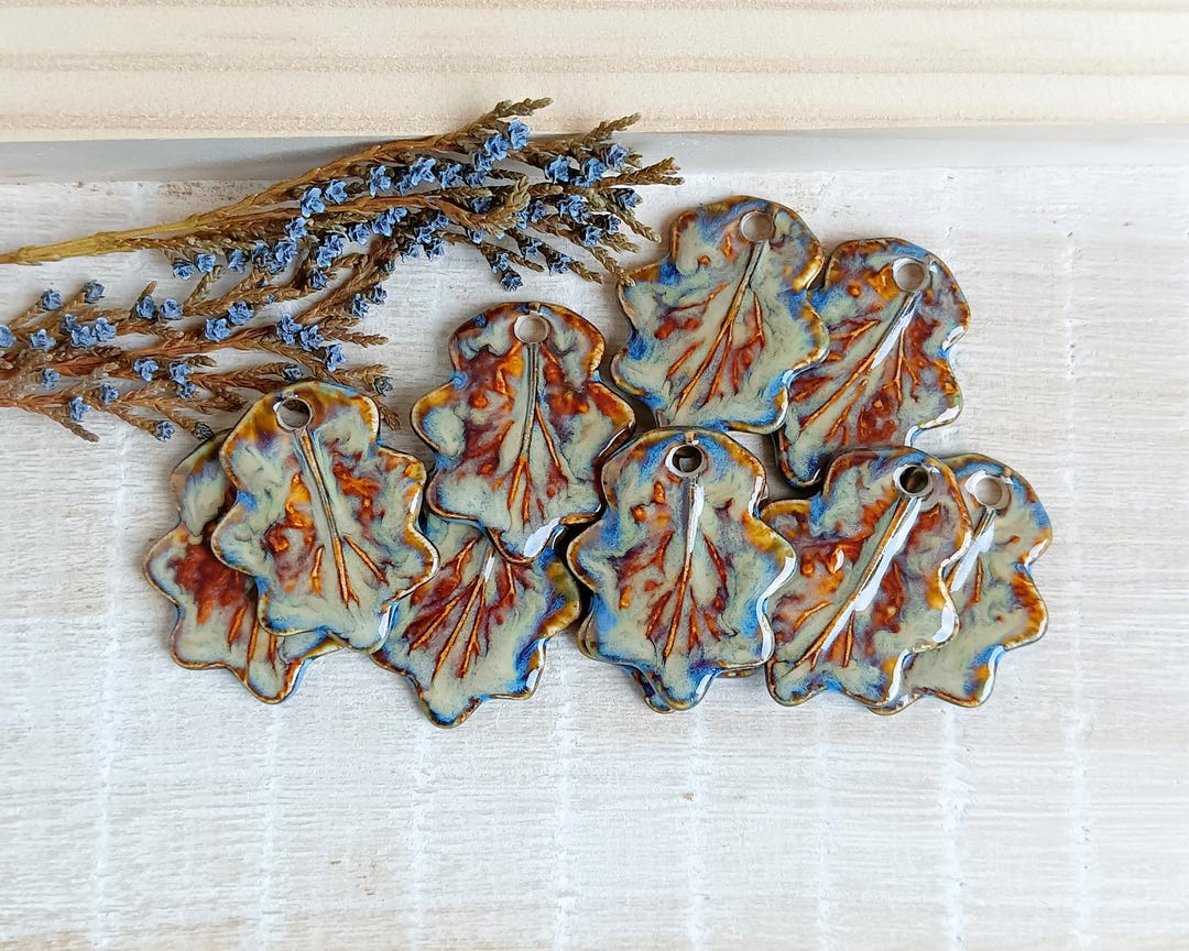 1 Ceramic Oak Leaf Charm, Artisan Leaves Focal for Making Jewelry ...