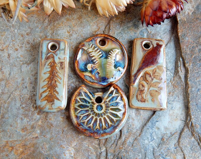 Set of Ceramic Pendants 4 Artisan Pendants of Porcelain Boho - Etsy