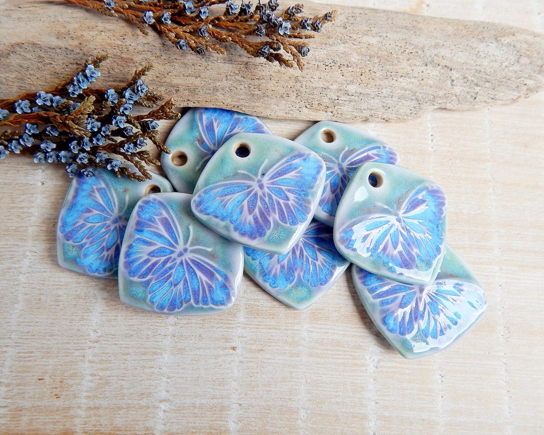 Butterfly Large Ceramic Charm, 1pc Handmade Boho Pendant for Making ...