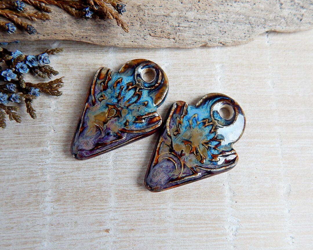 Handmade Rustic Earring Charms, 2pcs Artisan Ceramic Charms, Tribal ...