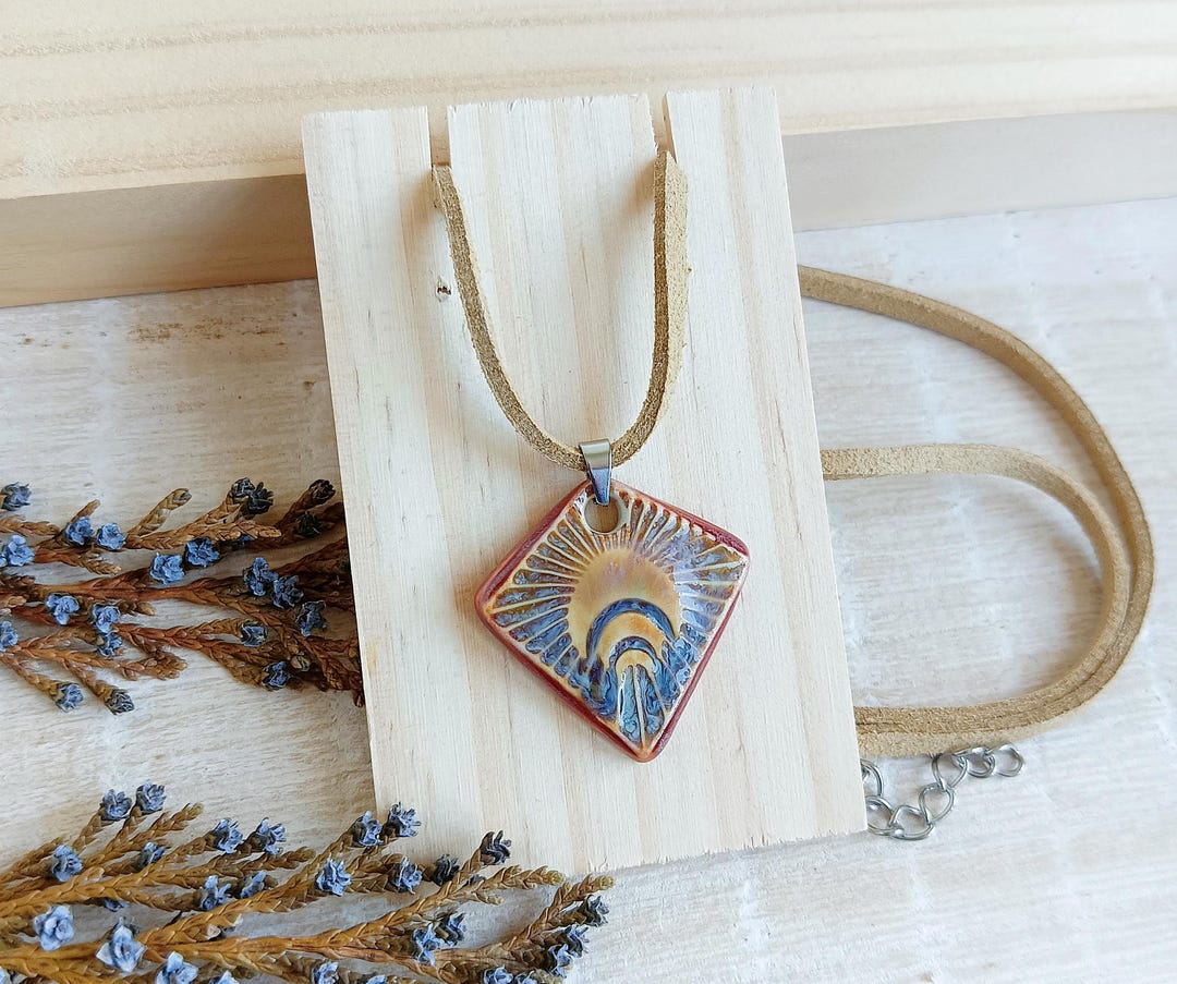 Handmade Moon Phase Pendant Necklace of Ceramic, Artisan Crescent Moon ...