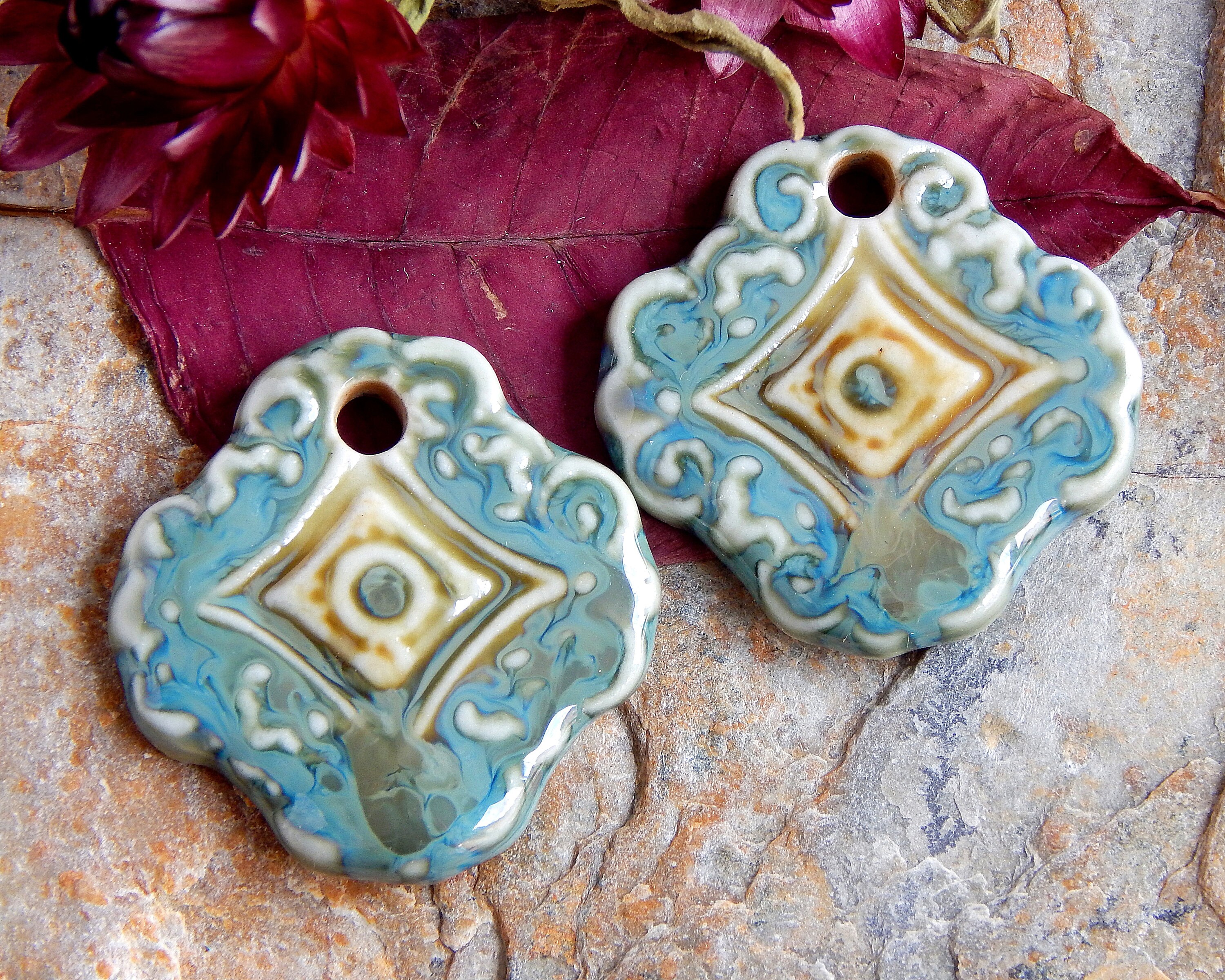 Artisan Boho Charms Filigree Ceramic Pendants Cross Shaped | Etsy