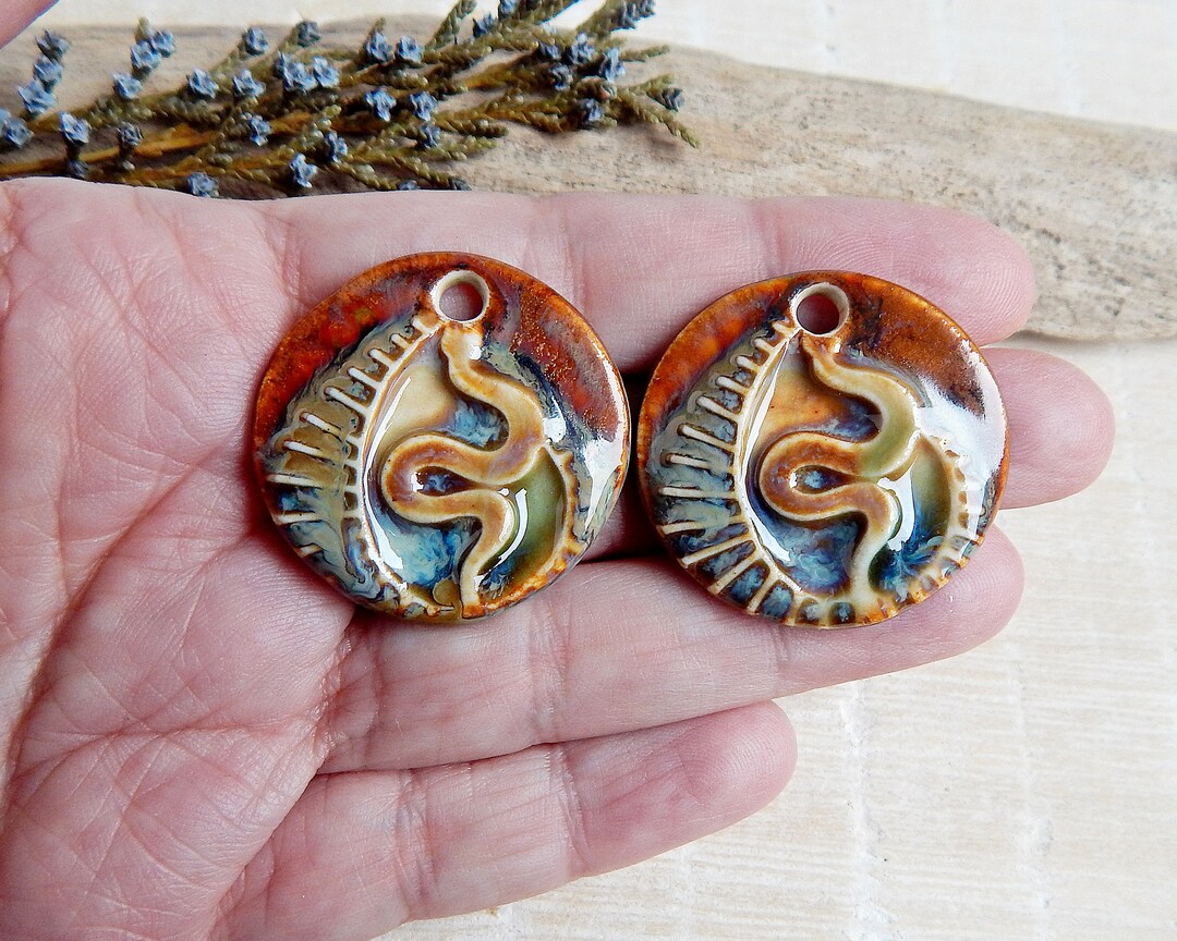 Artisan Circles Charms for Earring Making, Snake Round Ceramic Jewelry ...