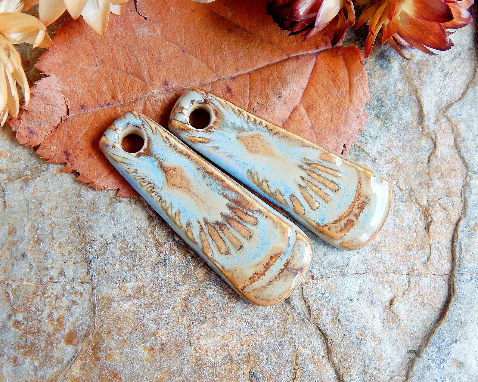 Rustic Artisan Charms Rectangle Ceramic Charms Pair Handmade - Etsy