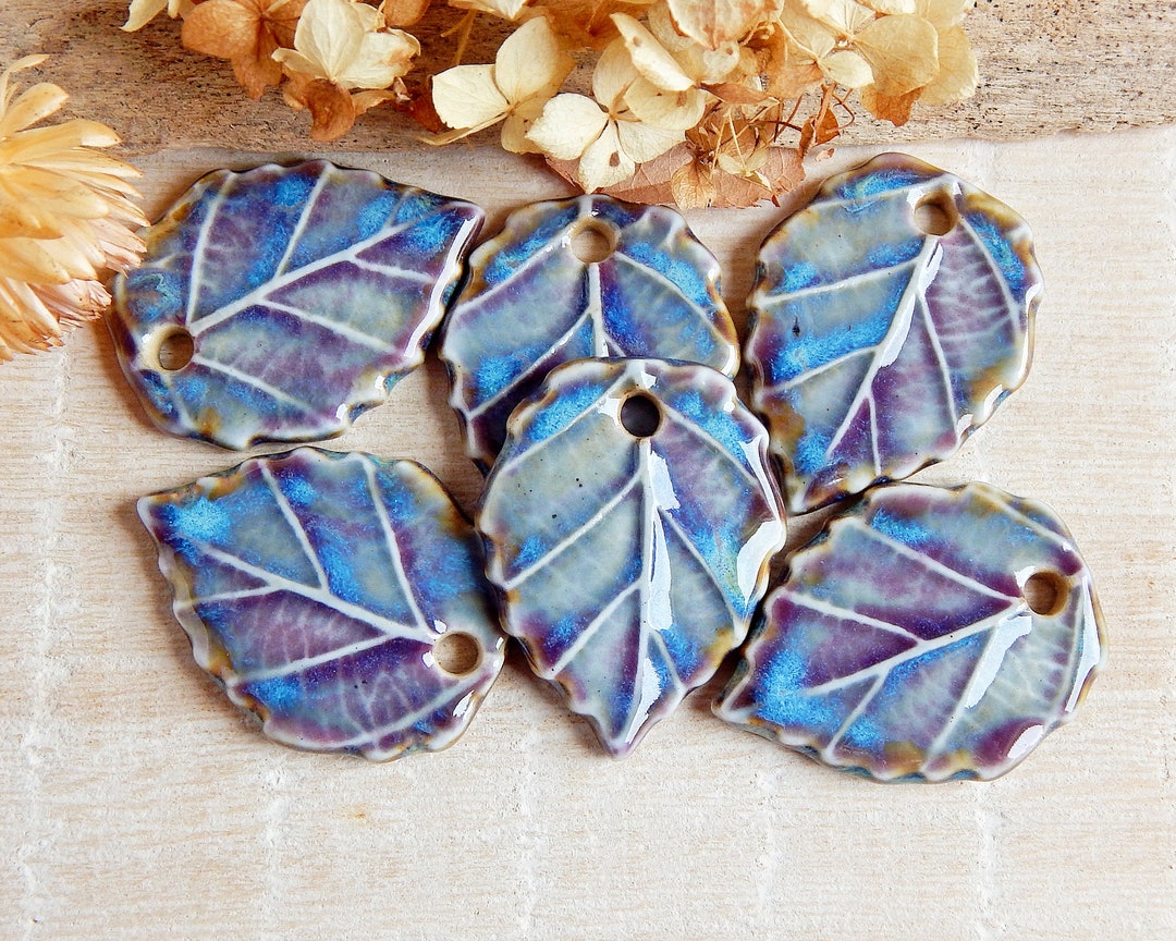 1 Realistic Artisan Leaf Charm, Ceramic Organic Pendant for Making ...