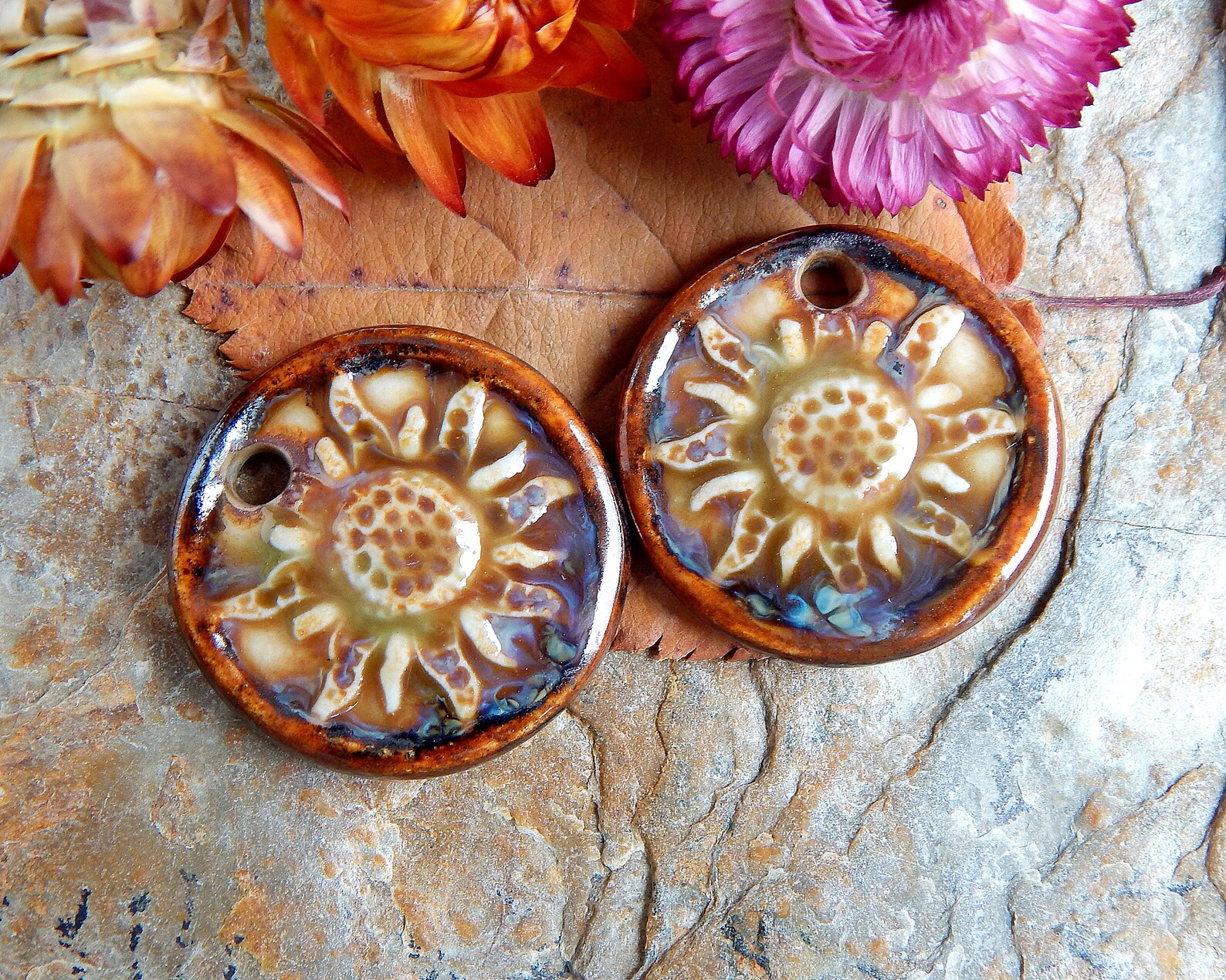 Sun Ceramic Charms for Jewelry Making Artisan Earthy Round - Etsy