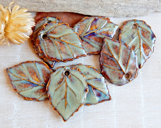 1 Realistic Ceramic Leaf Charm, Artisan Organic Focal for Making Jewelry, Nature Findings for ...