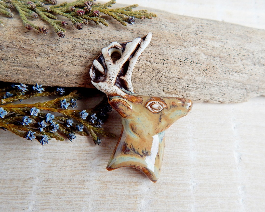 Ceramic Deer Charm of Necklace, Animal Focal to Make Jewelry ...