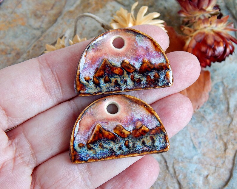 Landscape Earring Charms of Ceramic, Artisan Mountains Components for ...