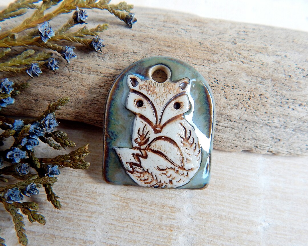 1 Artisan Fox Ceramic Charm, Forest Animal Pendant for Making Necklace ...