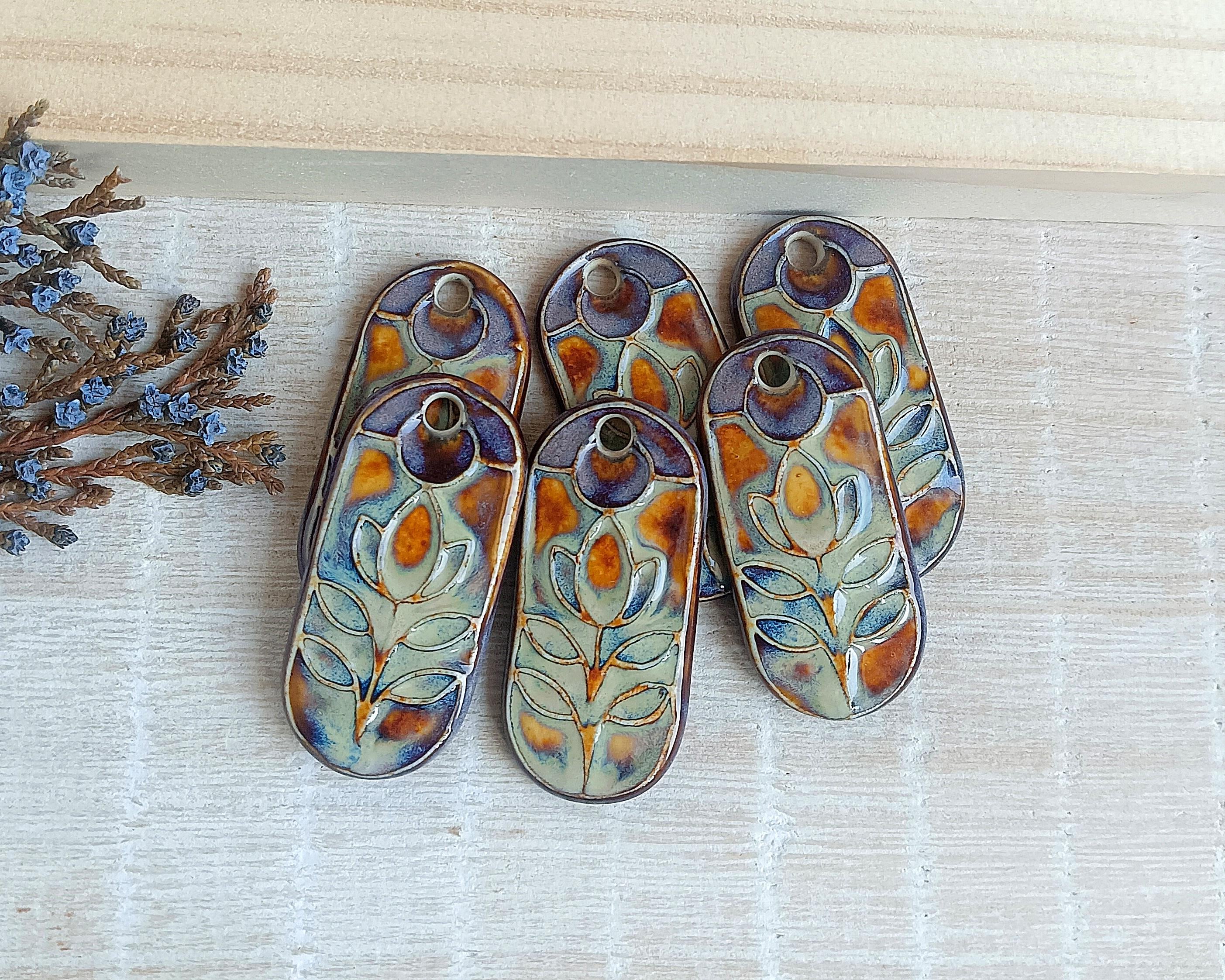 Artisan Floral Ceramic Pendant for Making Necklace, Folk Porcelain ...
