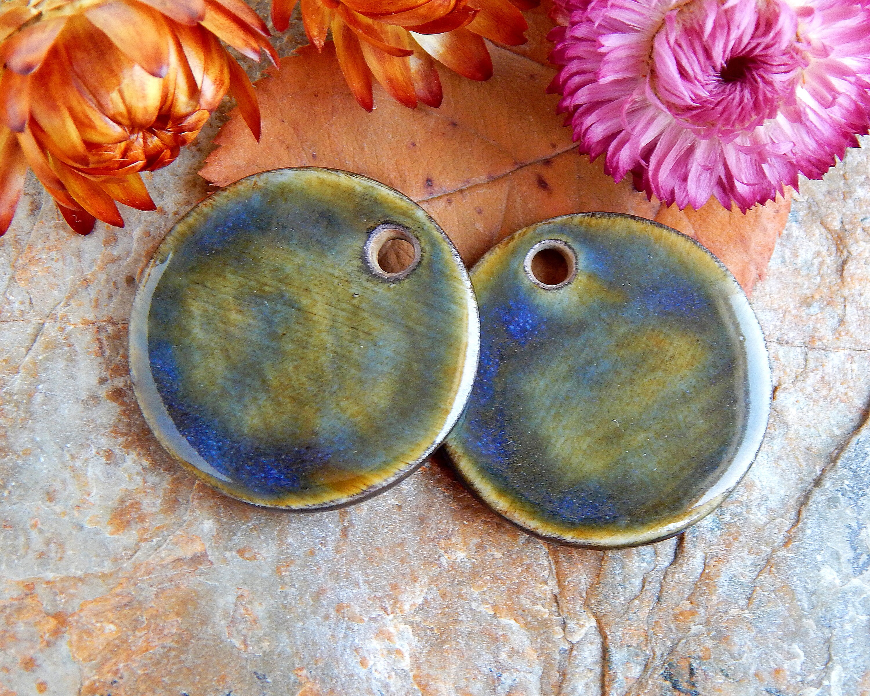 Artisan Flowers Charms, Round Earring Components, Ceramic Pendants ...
