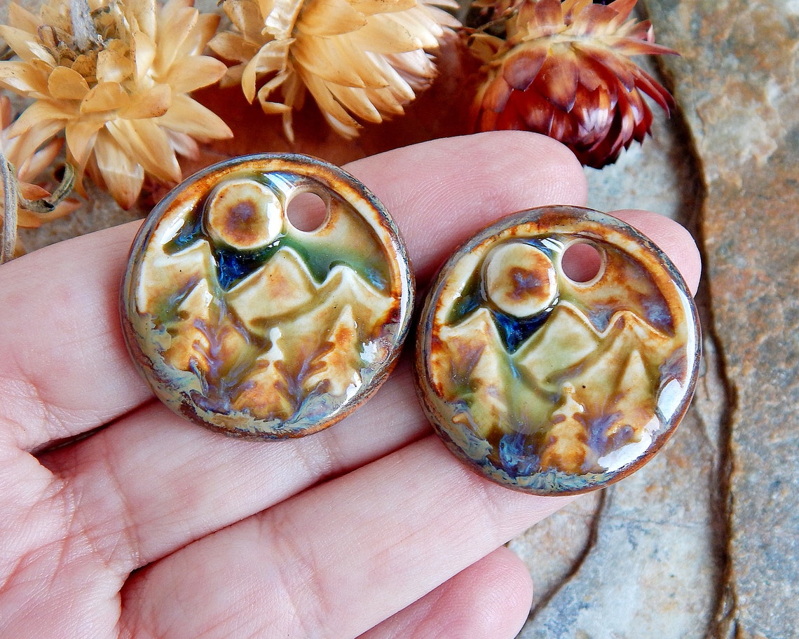 Mountains Round Artisan Charms Ceramic Earring Findings - Etsy