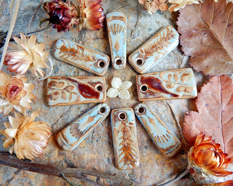 Rustic Artisan Charms Rectangle Ceramic Charms Pair Handmade - Etsy