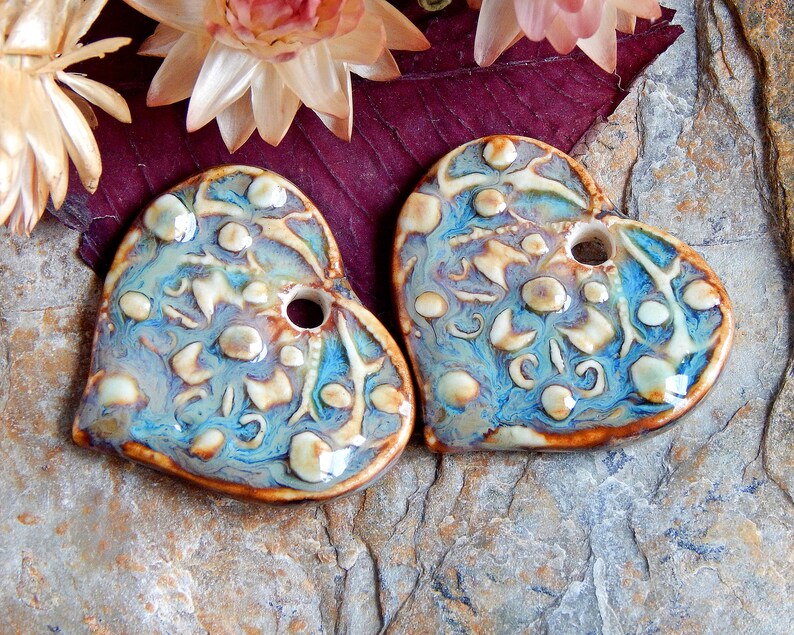 Ceramic charms with heart pattern antique design pendant | Etsy