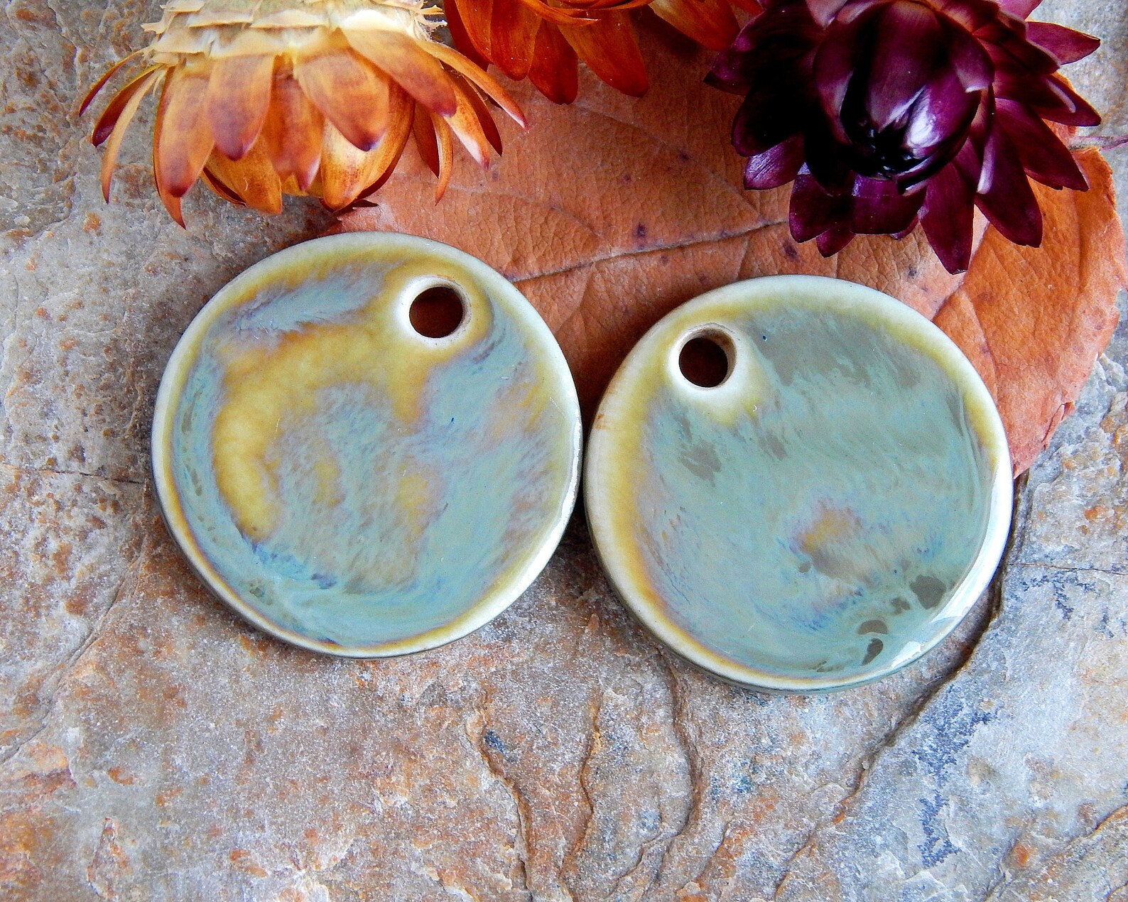 Round Gypsy Porcelain Charms 2pcs Boho Pendants to Make - Etsy