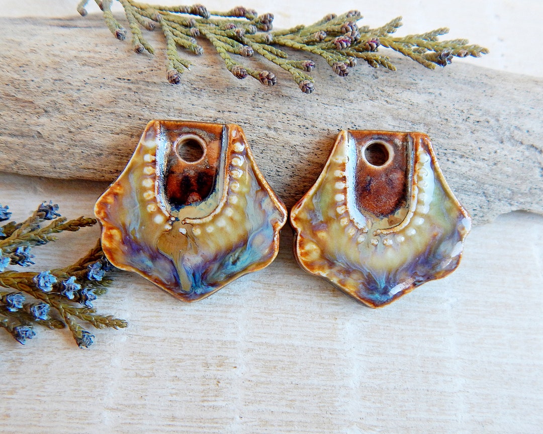 Handmade Rustic Earring Charms, Tribal Ceramic Components, Pair ...