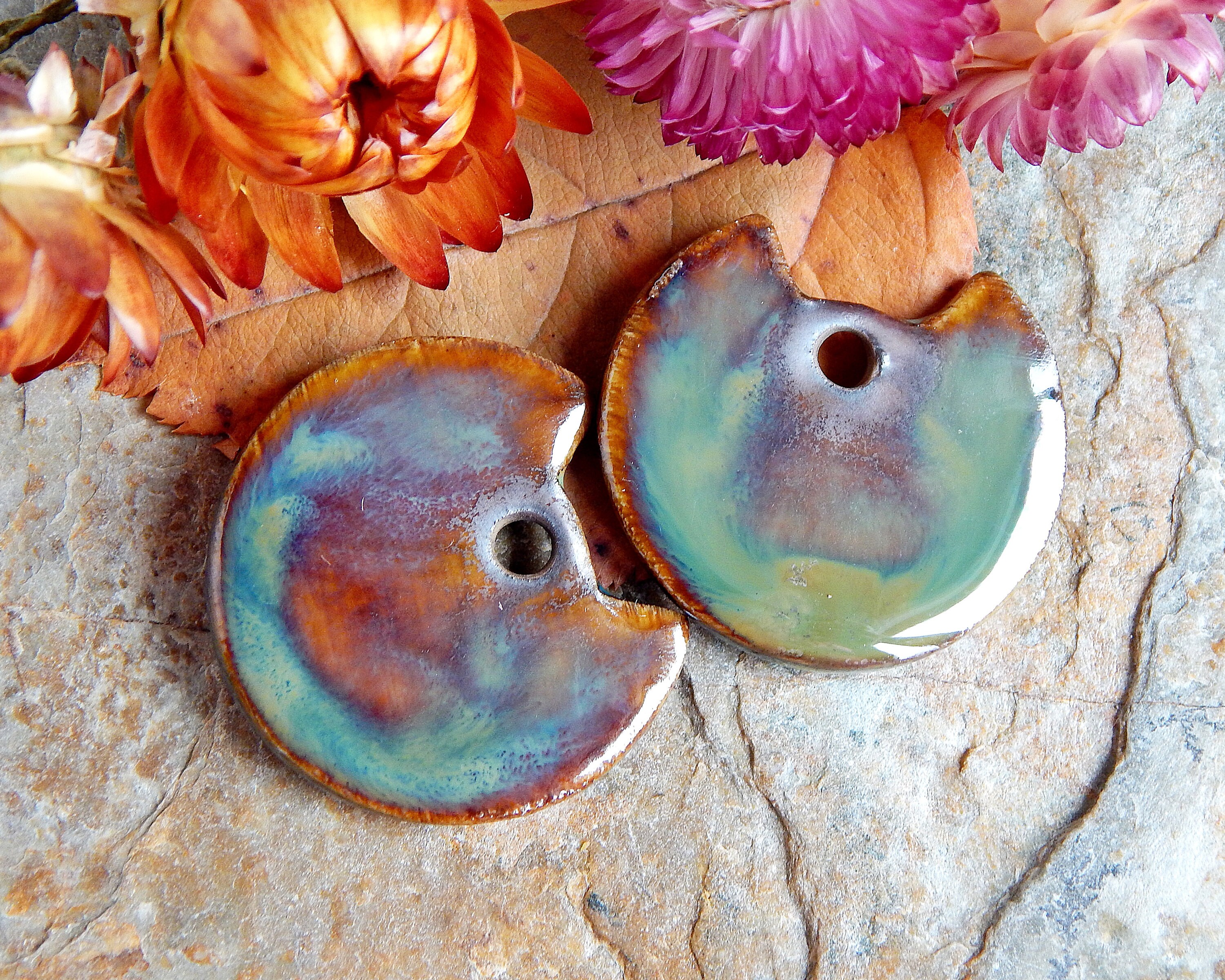 2 Pcs Blue Boho Charms for Jewelry Making Rustic Ceramic - Etsy