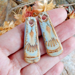 Rustic Artisan Charms Rectangle Ceramic Charms Pair Handmade - Etsy