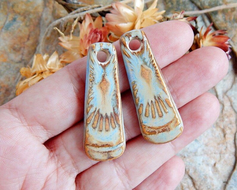 Rustic Artisan Charms Rectangle Ceramic Charms Pair Handmade - Etsy