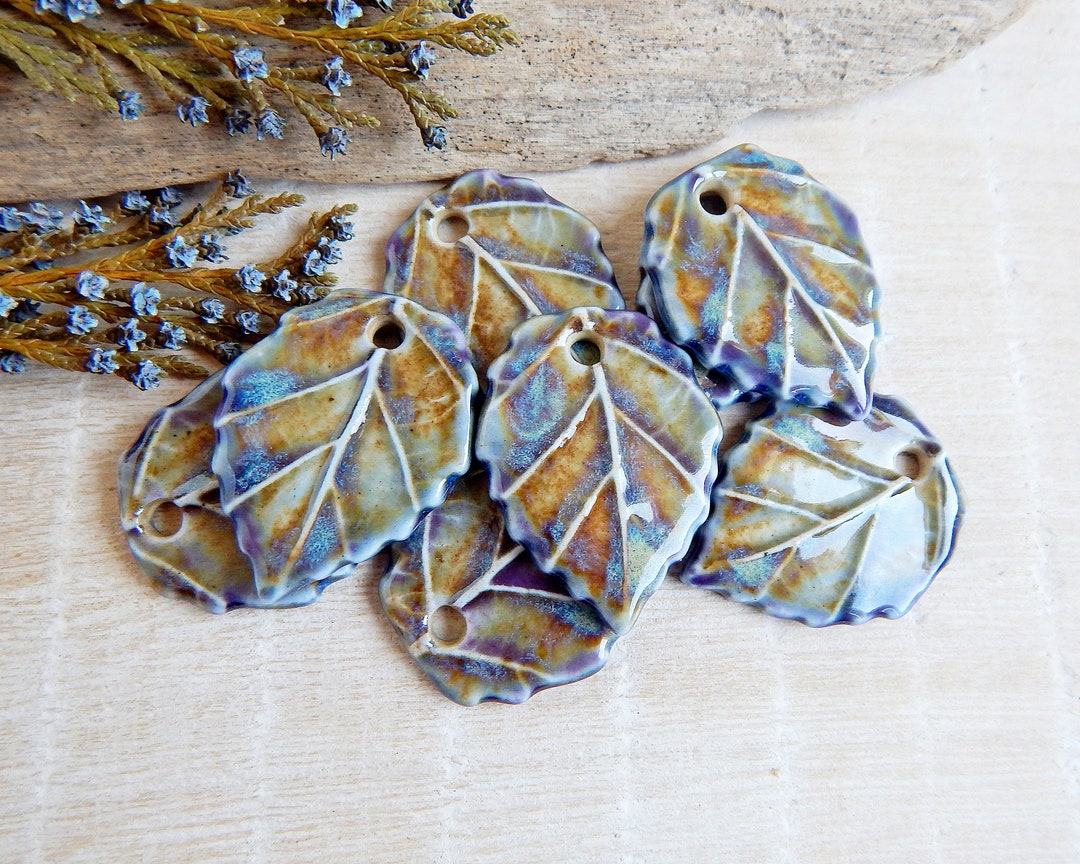Handmade Ceramic Leaf Charm for Making Necklace, Artisan Realistic ...