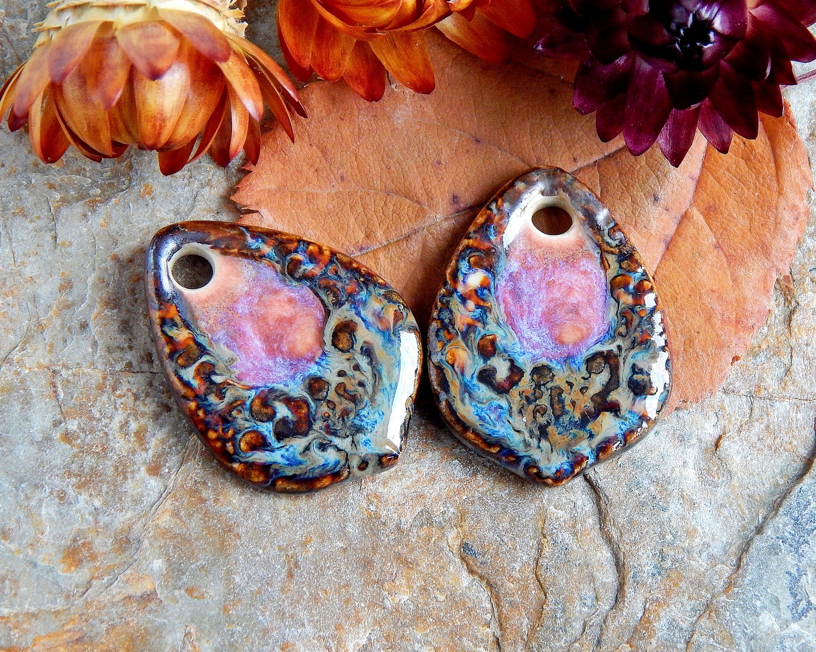 Teardrop Charms Earthy Ceramic Pendants Bohemian Artisan - Etsy