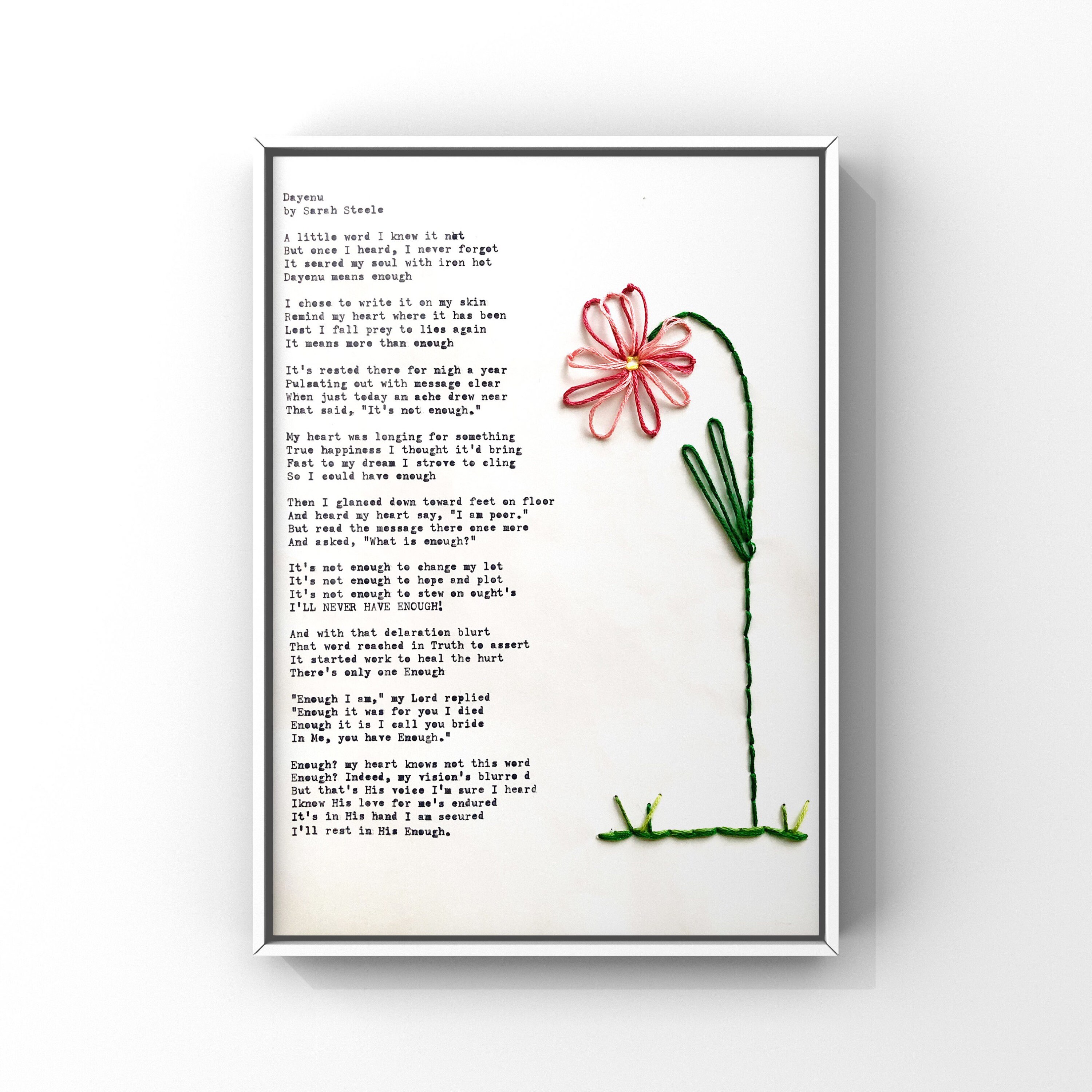Original Poem With Hand Stitched Flowers: Dayenu 8x10 - Etsy