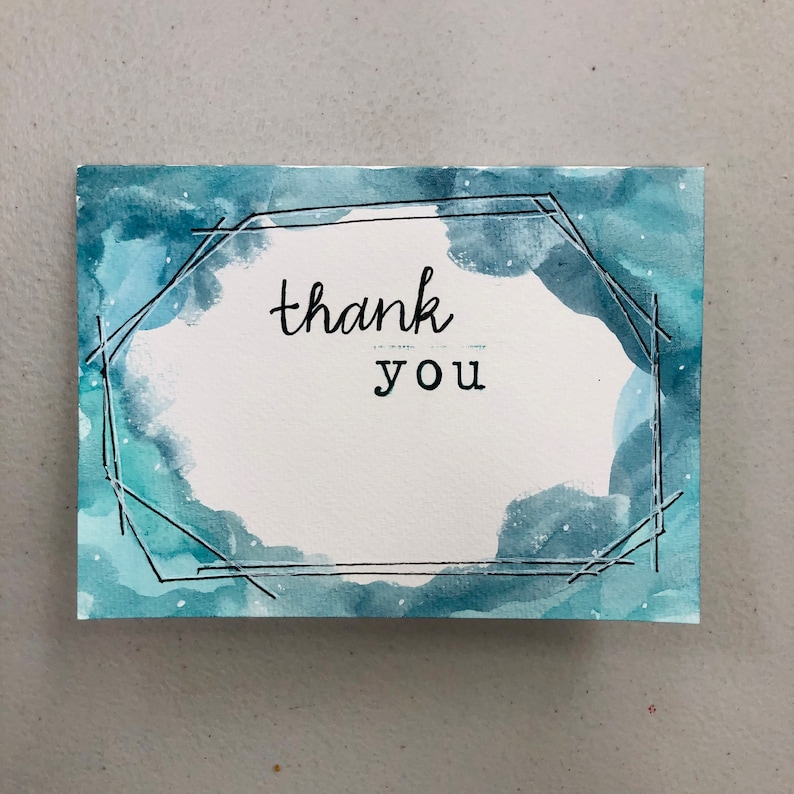 Set of 4 Blue Watercolor Thank You Cards - Etsy