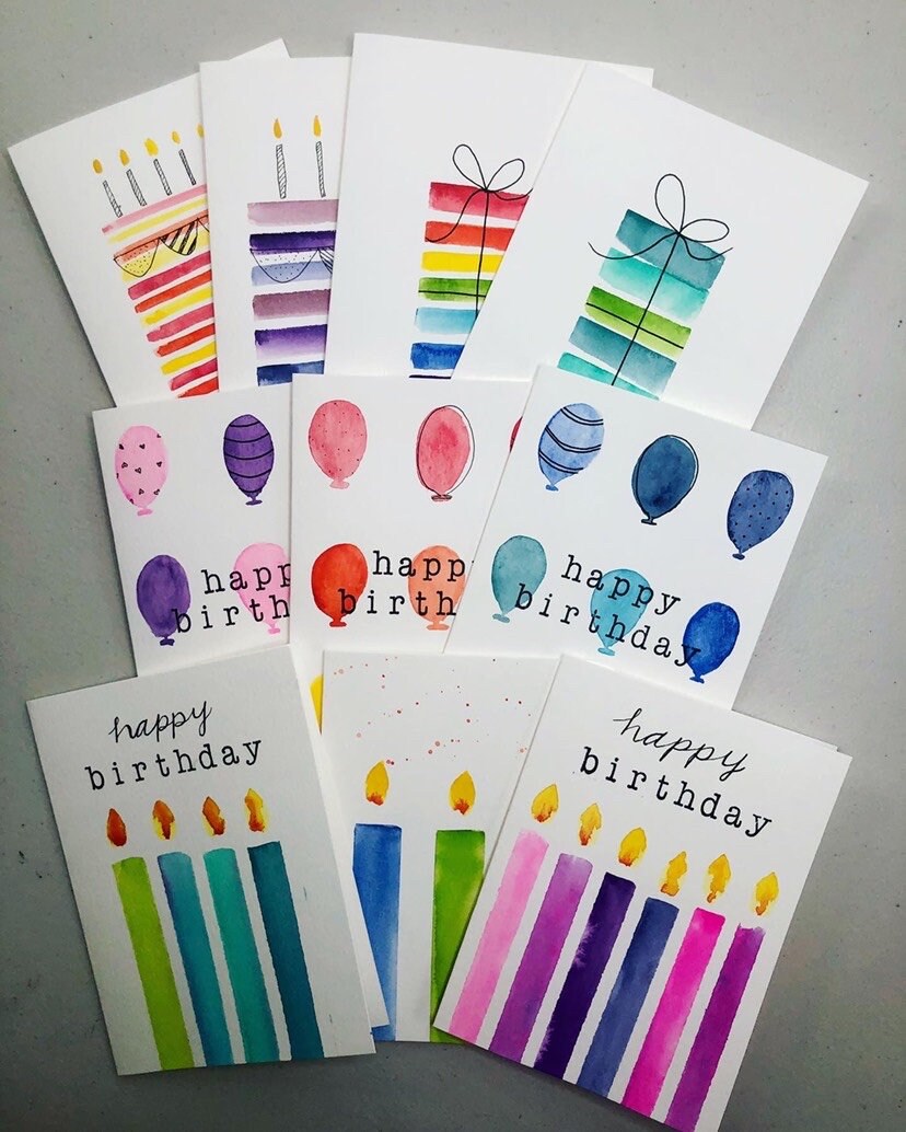 Set of 10 Watercolor Birthday Cards - Etsy