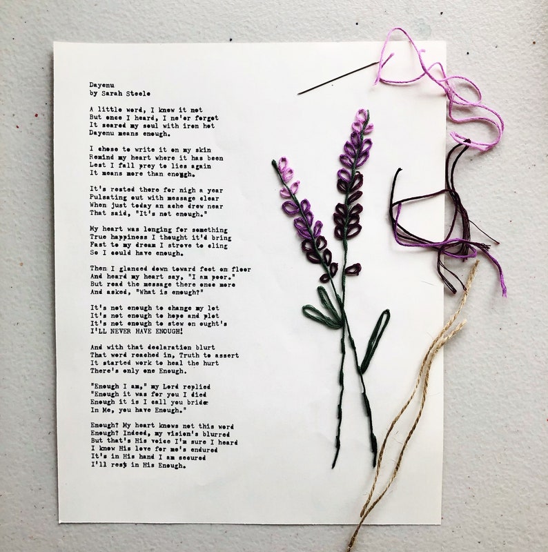 Original Poem With Hand Stitched Flowers: Dayenu 8x10 - Etsy