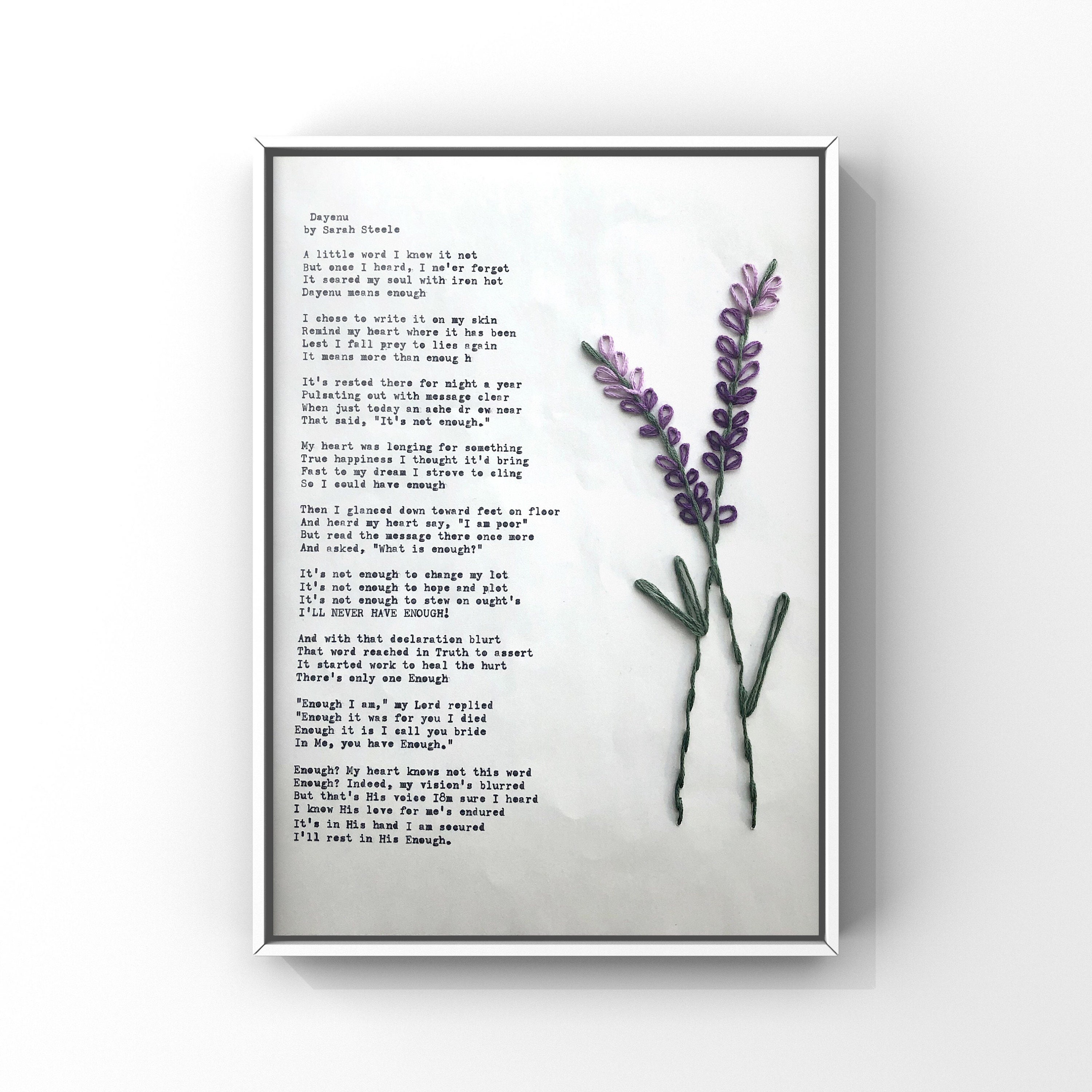 Original Poem With Hand Stitched Flowers: Dayenu 8x10 - Etsy