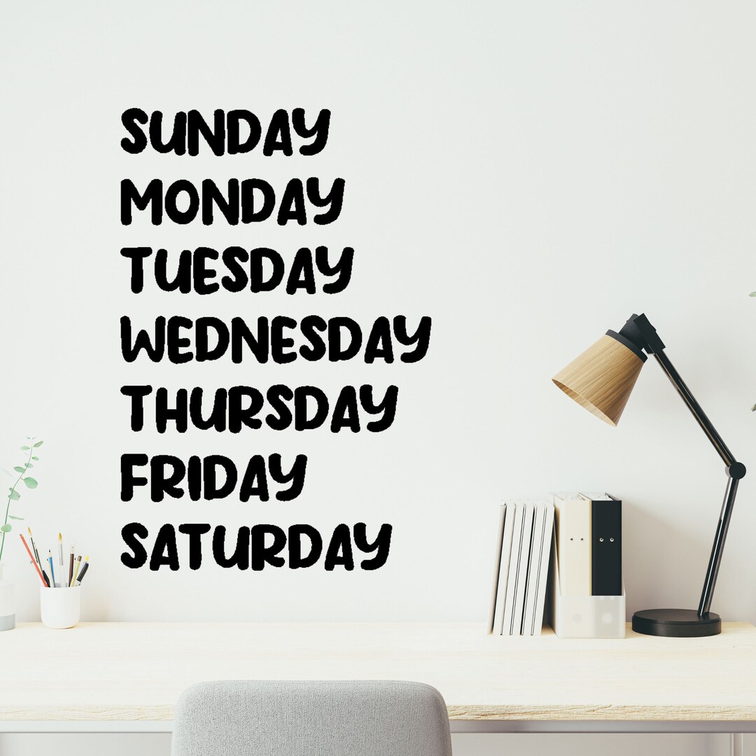 Days of the Week Vinyl Wall Decal, Removable Classroom Wall Decal ...