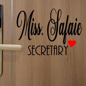 Secretary Decal for Door or Wall, Personalized Secretary Name, Decal ...