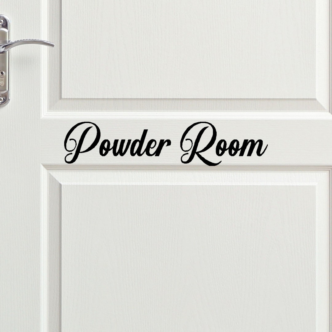 Powder Room Sign Vinyl Decal, Bathroom Door Art, Vanity Room Wall Words ...