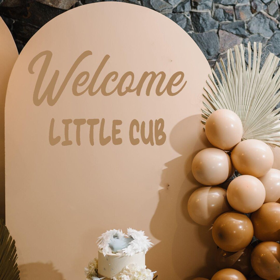 Welcome Little Cub Baby Shower Vinyl Decal – Woodland Bear Balloon Arch ...