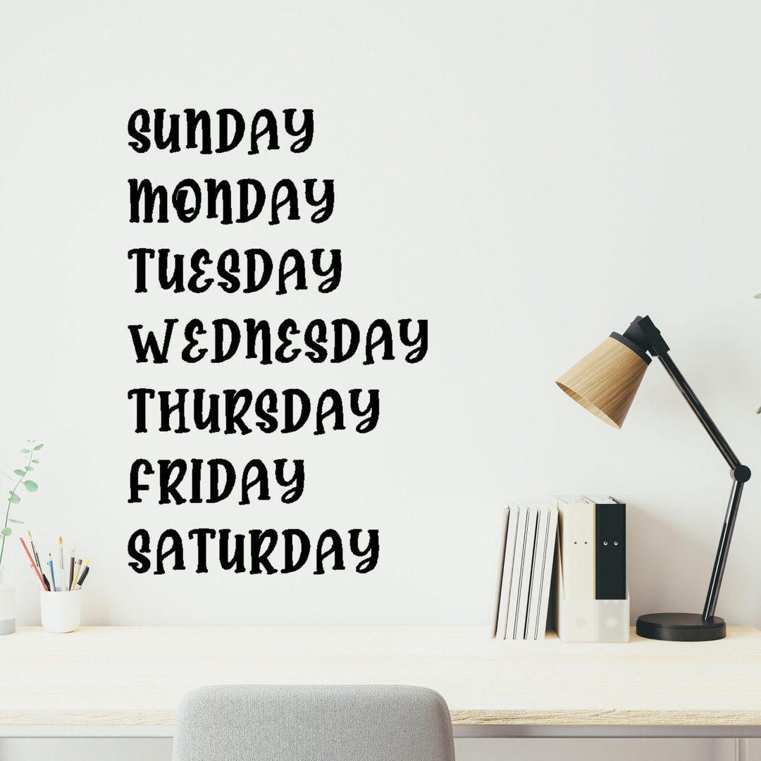 Days of the Week Vinyl Wall Decal, Removable Classroom Wall Decal ...