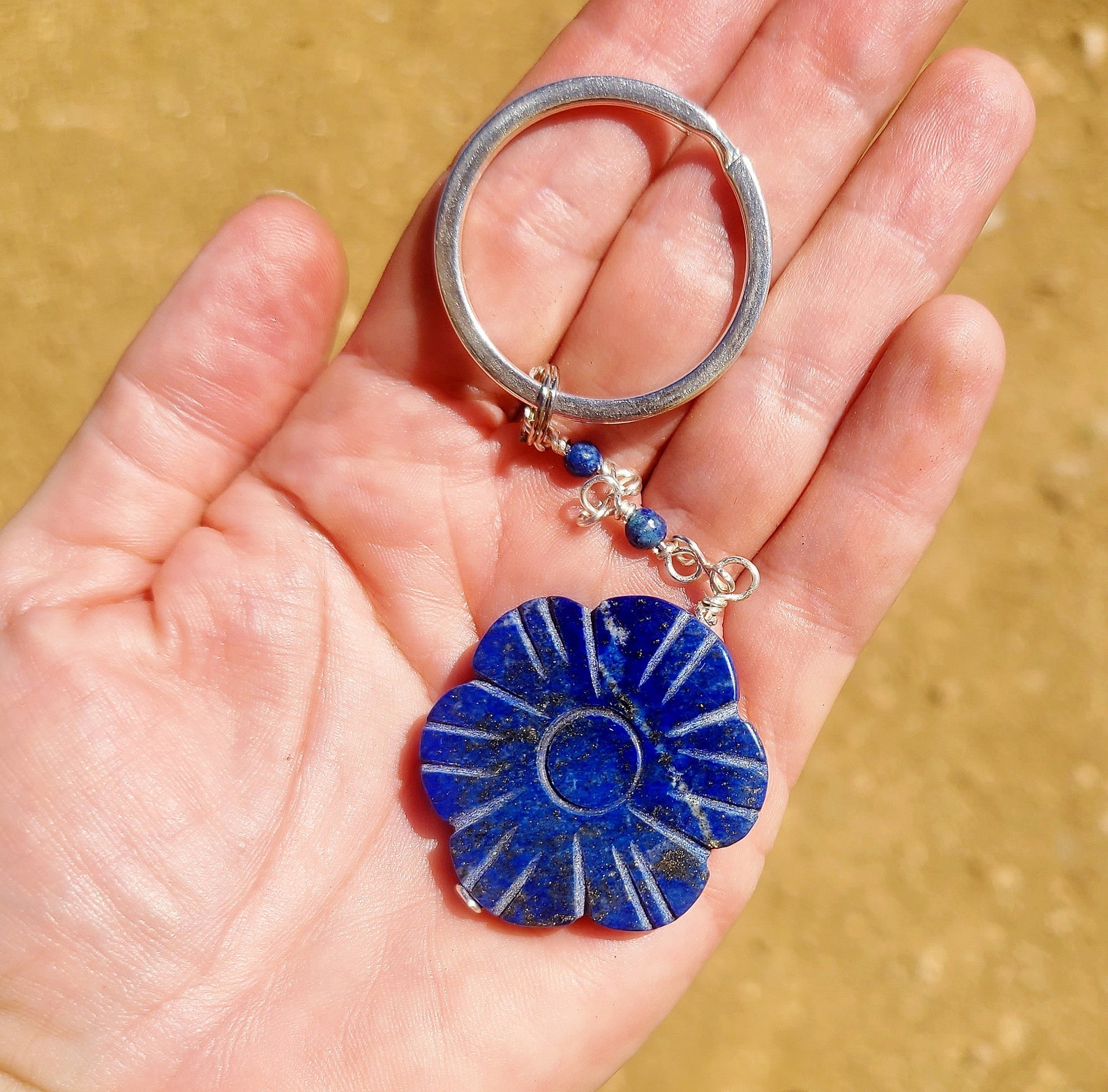 Lapis Lazuli Flower Key Chain, Genuine Carved Lapis, Blue Keychain ...