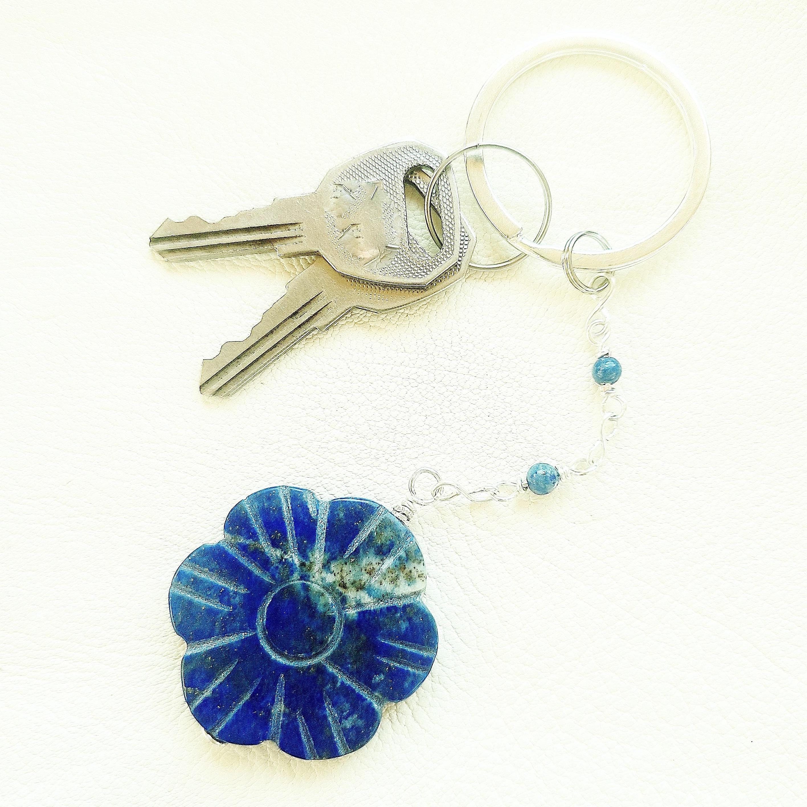 Lapis Lazuli Flower Key Chain, Genuine Carved Lapis, Blue Keychain ...