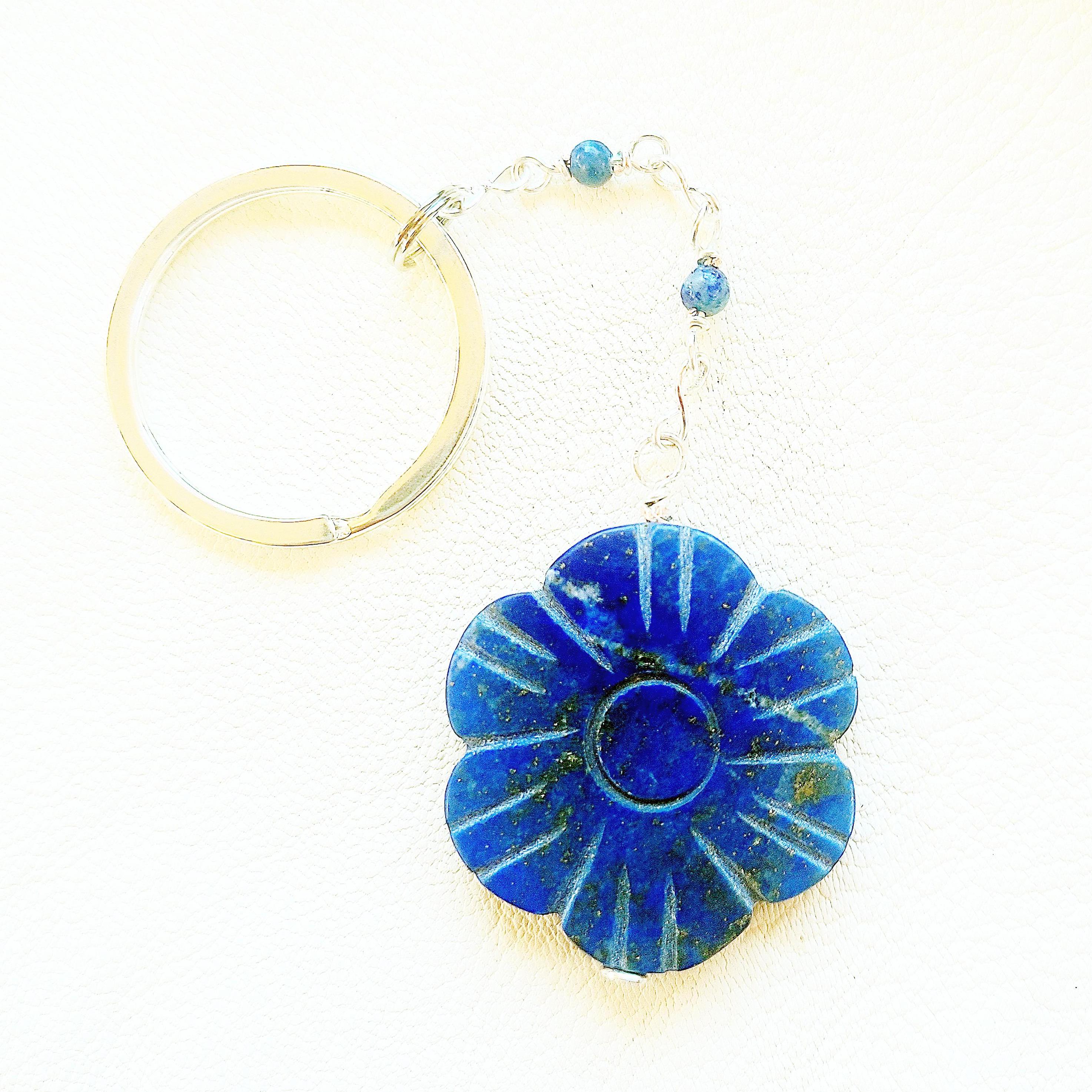 Lapis Lazuli Flower Key Chain, Genuine Carved Lapis, Blue Keychain ...