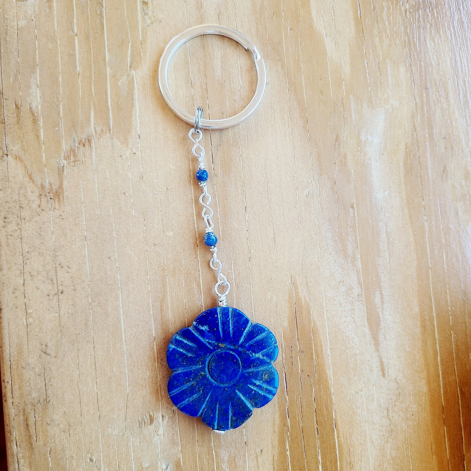 Lapis Lazuli Flower Key Chain, Genuine Carved Lapis, Blue Keychain ...