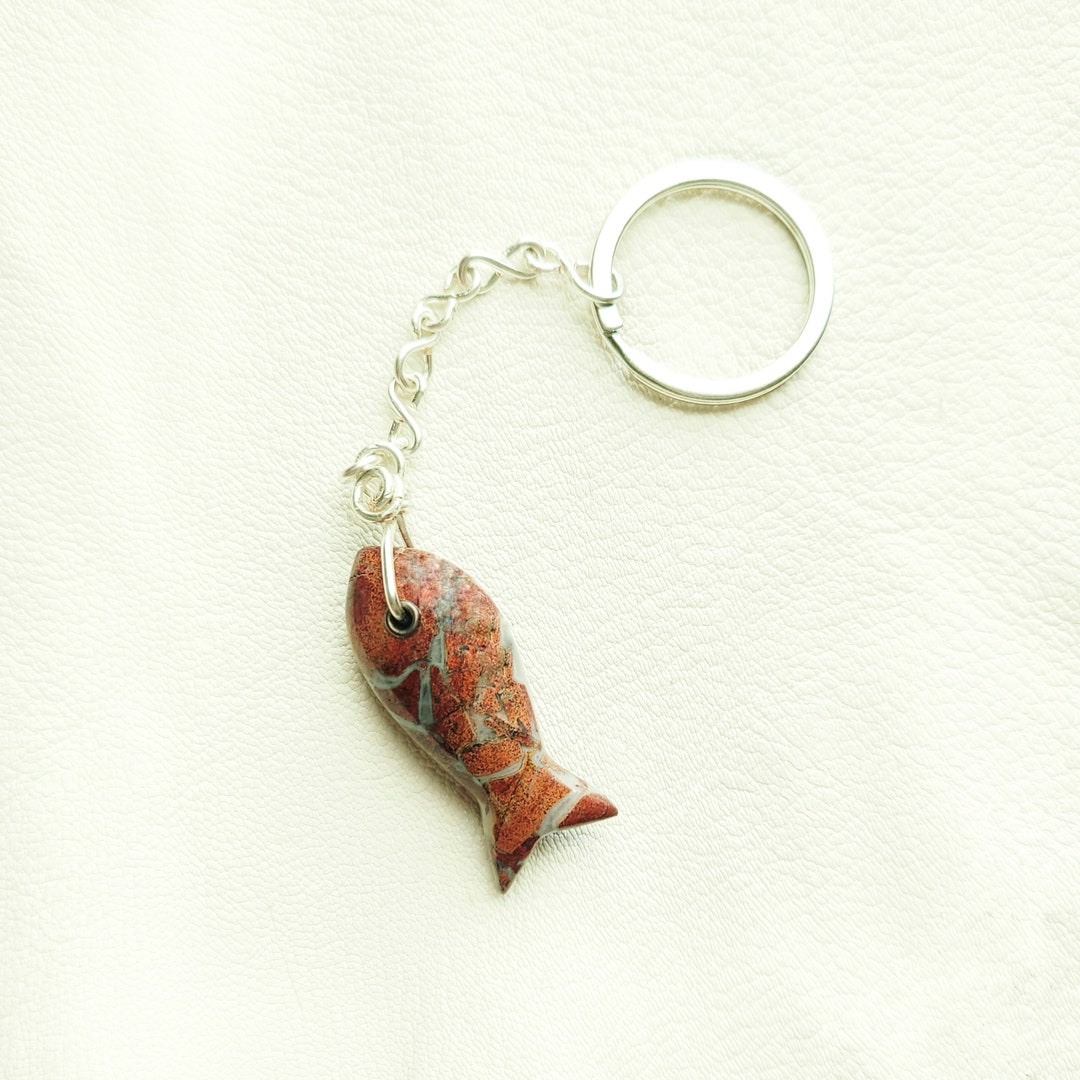 Brecciated Jasper Fish Key Chain, Jasper Fish Key Chain, Brecciated ...