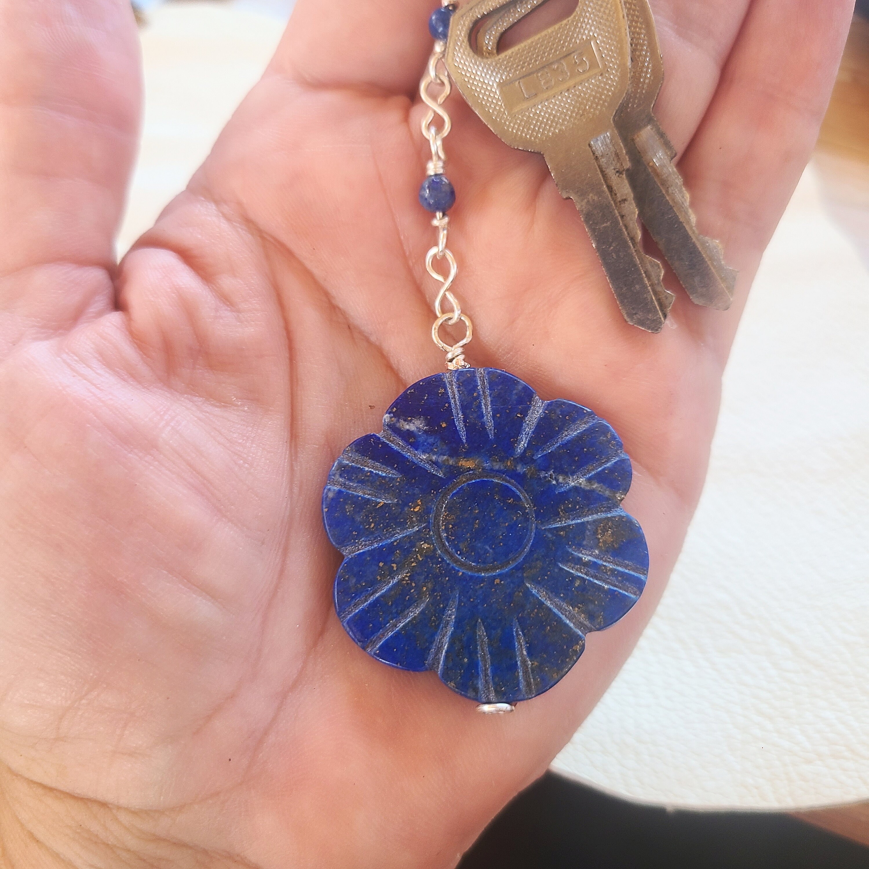 Lapis Lazuli Flower Key Chain, Genuine Carved Lapis, Blue Keychain ...