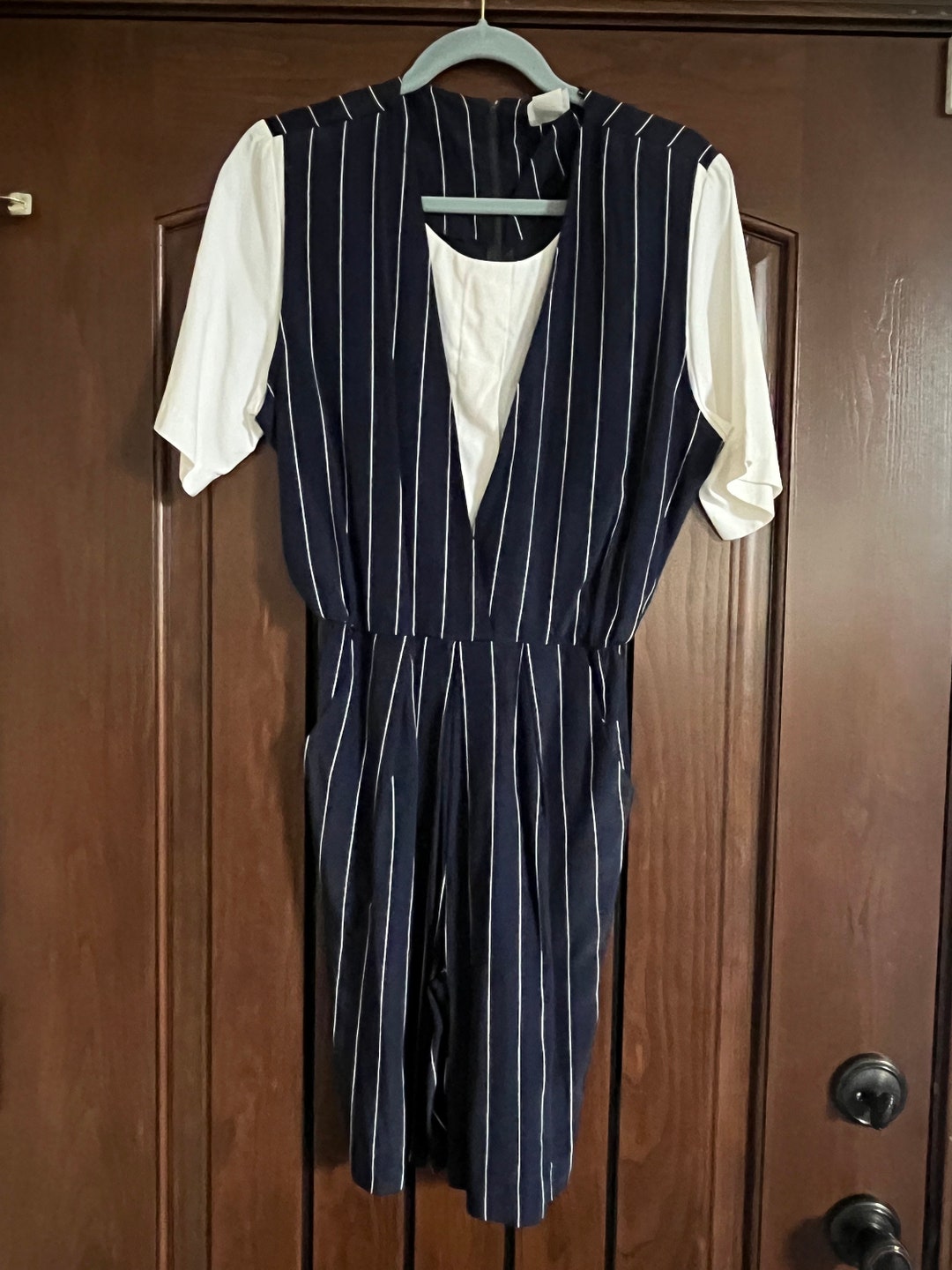 Blue and White Shorts One Piece Jumper With Belt Small - Etsy