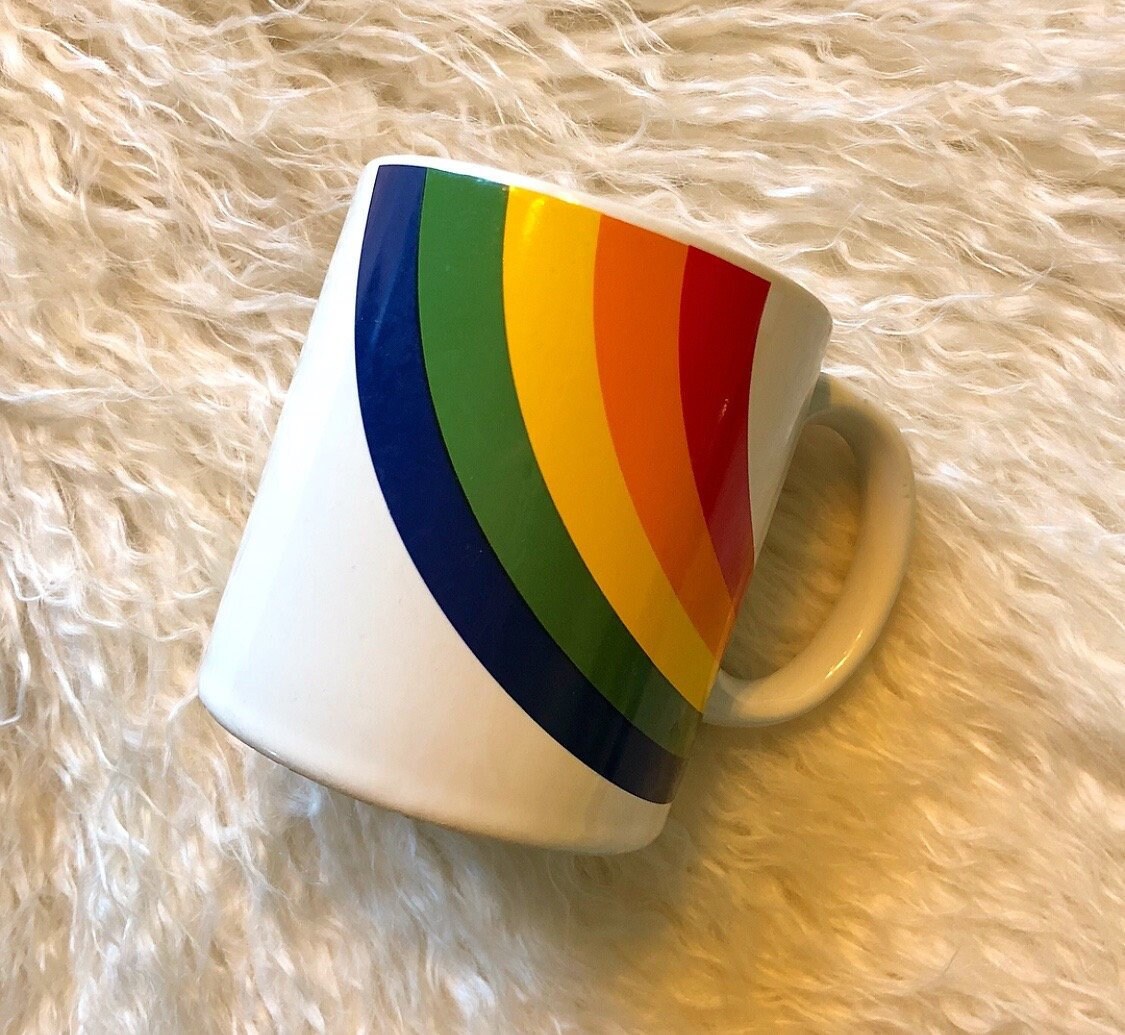 1970s Authentic Vintage Groovy Hippie Rainbow Ceramic Coffee Mug