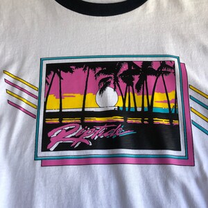 1980s Vintage Riptide Palm Tree Sunset Graphic Baseball Tee Shirt Women's Size Large - Etsy