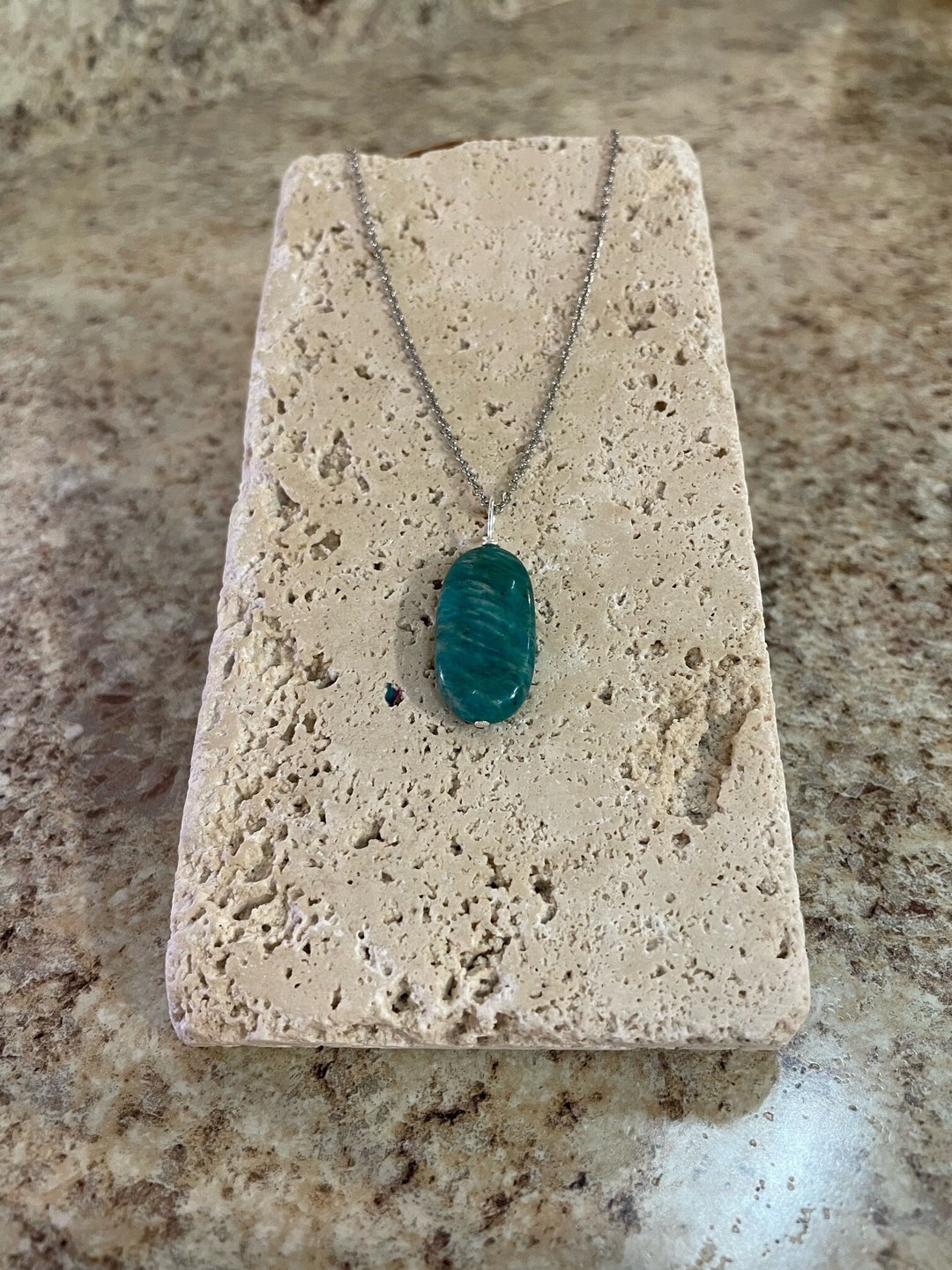 Amazonite Natural Stone Pendant & Chain - Etsy