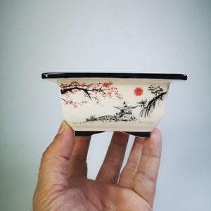 Hand-painted Bonsai Pot With Japanese View // Ceramic Planter for ...
