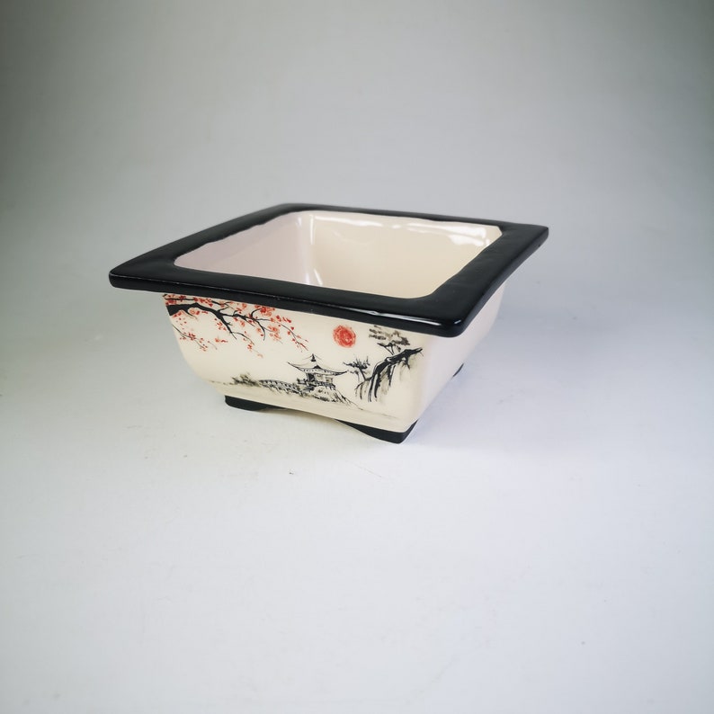 Hand-painted Bonsai Pot With Japanese View // Ceramic Planter for ...